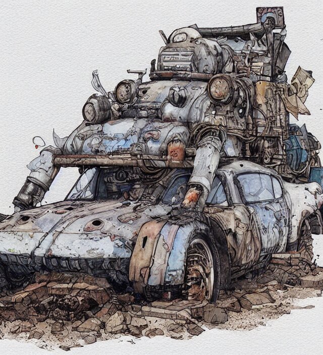 Lexica - A watercolor ink painting of a post - apocalyptic mad max ...