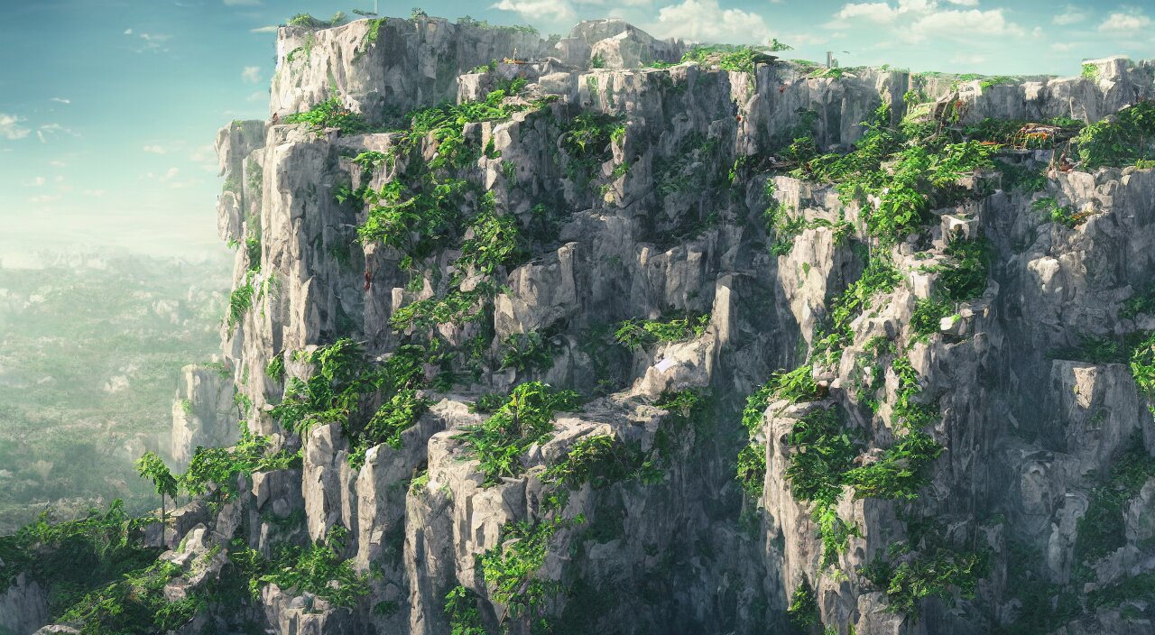 Lexica - giant clear place big white cliff edge megastructure the wall ...