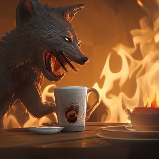 Lexica - A epic and beautiful rococo werewolf drinking coffee, in a ...