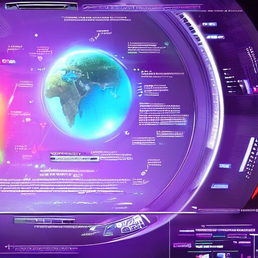 futuristic screen depicting an alien planet with purple continen ...