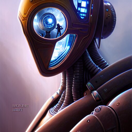 front shot of a cyberpunk gazmask robot character, intricate, el ...