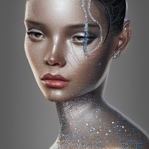 a beautiful portrait of a diamond goddess with glittering skin ...