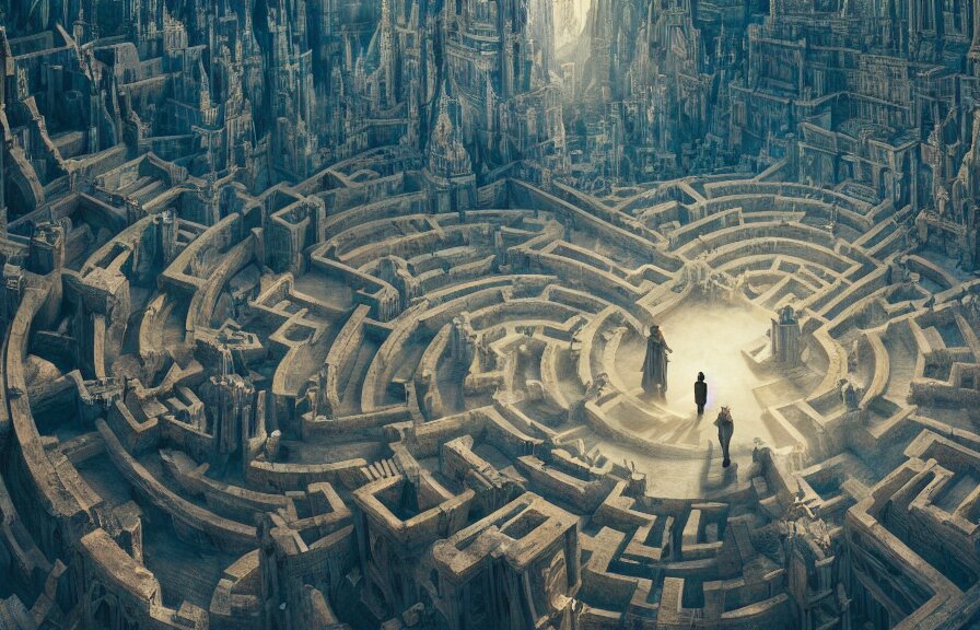 Lexica - 8 k uhd an enormous labyrinth, beautiful architecture, statues ...