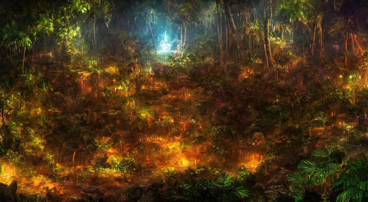 Lexica - lot torch by night in the tropical jungle the wall wood ...