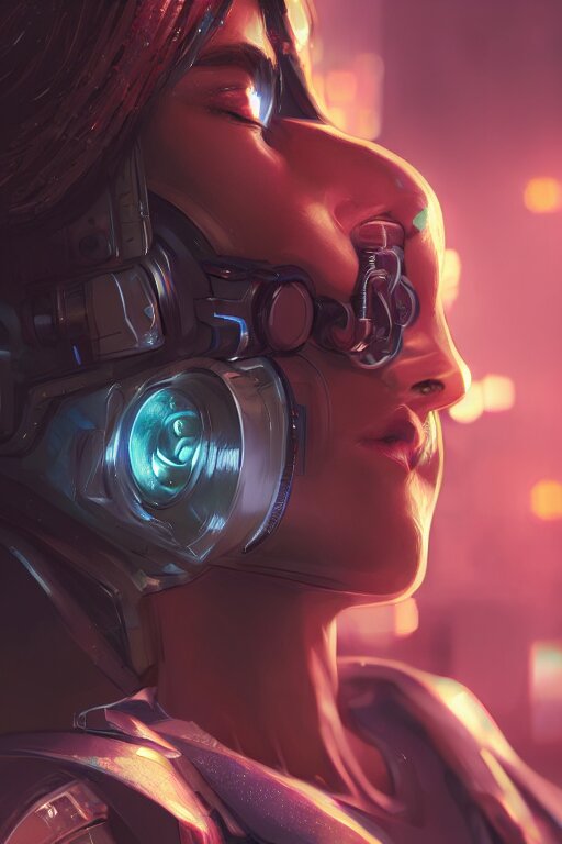 Lexica - Beautiful close - up portrait of a cyborg mercenary girl, art ...