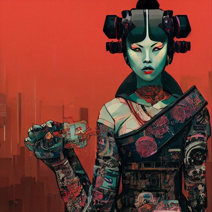 Lexica - A beautiful painting of a cyberpunk geisha by malika favre, in ...