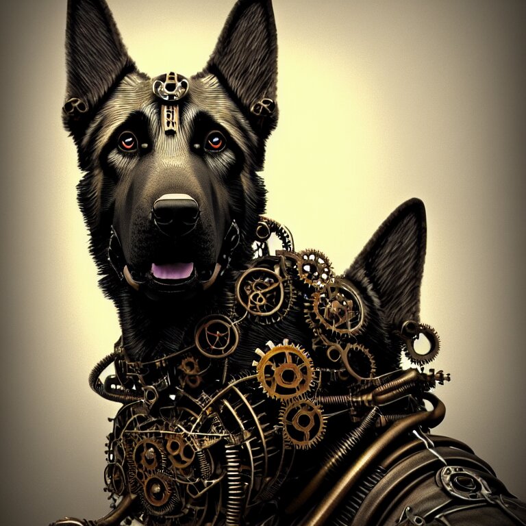 Lexica - Steampunk cybernetic biomechanical german shepard, front ...
