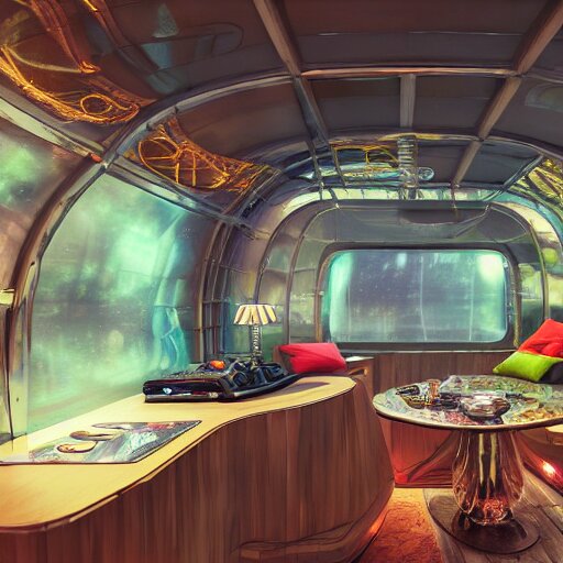 Lexica - Futuristic cyberpunk airstream treehouse with tiki accents ...