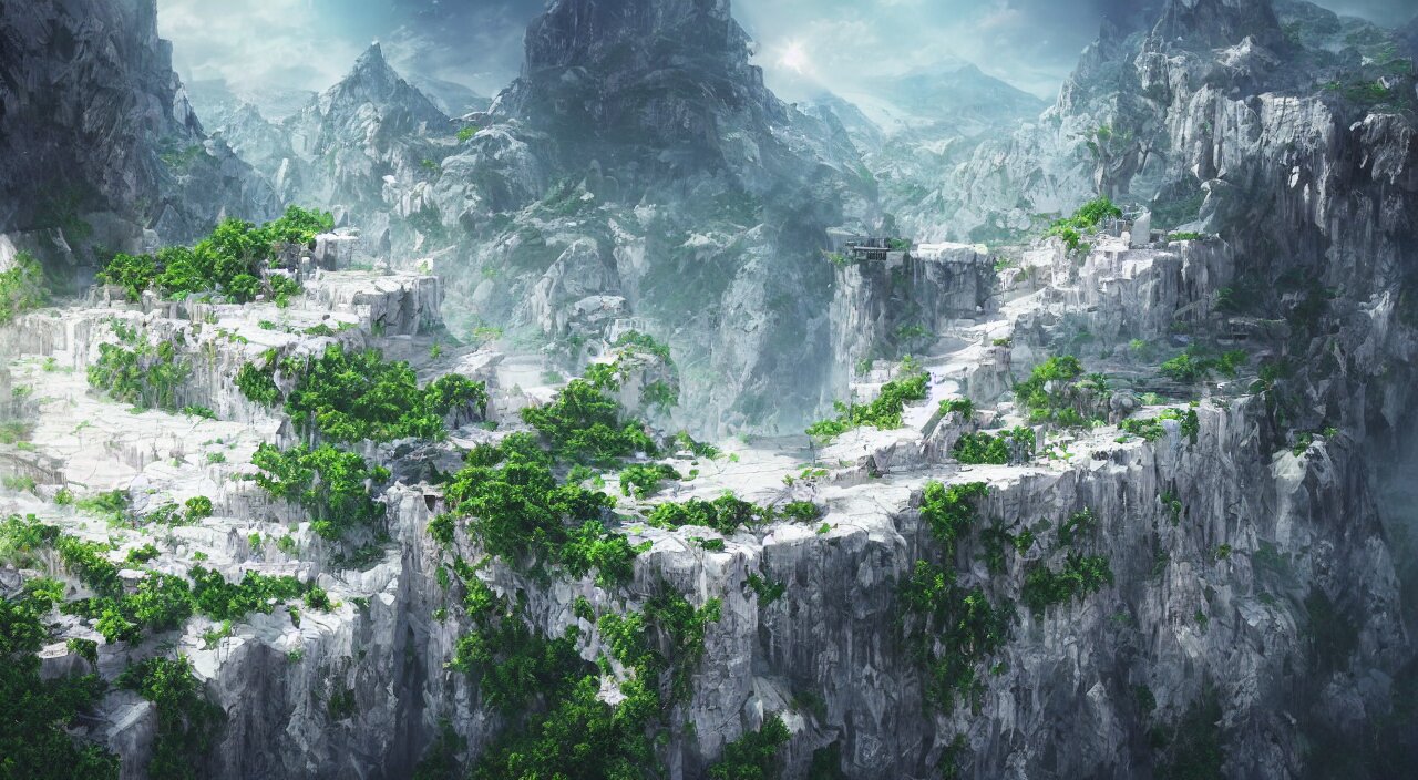 Lexica - giant clear place big white cliff edge megastructure the wall ...