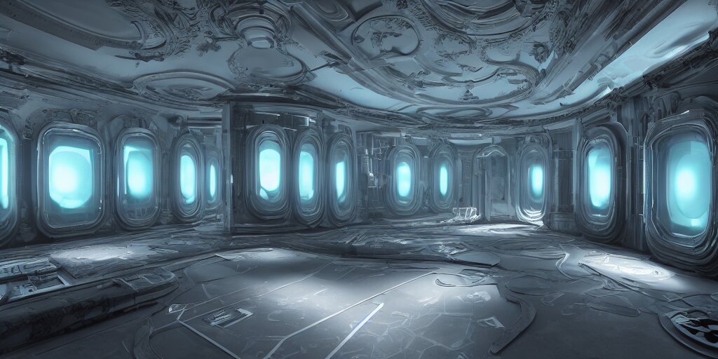 Lexica - A wide shot photorealistic futuristic 3D room with four walls ...