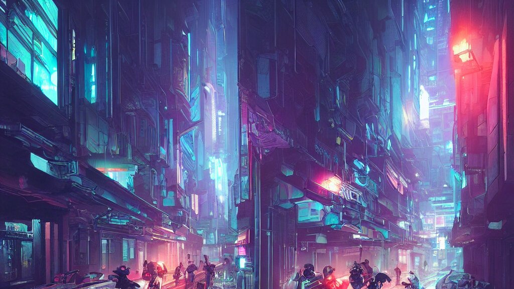 Lexica - Cyberpunk city streets at night, digital illustration by greg ...