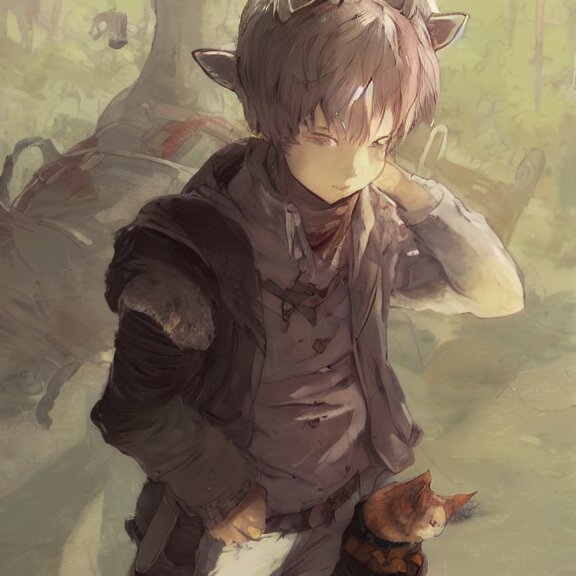 Lexica - Character portrait of boy with cat ears and tail resting ...