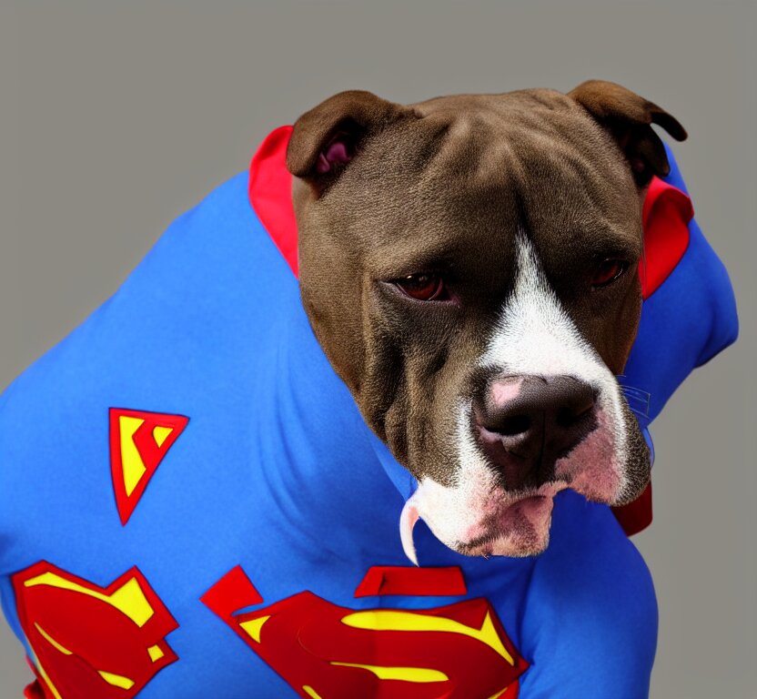 Lexica - Pitbull dog wearing superman suit, hyperrealistic, 8 k ...