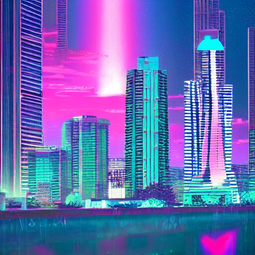 Lexica - Vaporwave city, Miami at night. Digital painting. Beeple. Banksy