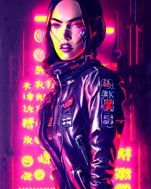 Lexica - Detailed portrait Megan Fox Neon Operator Girl, cyberpunk ...
