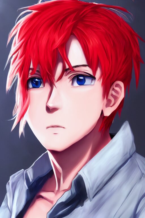 Lexica - Portrait of young anime guy with red hair and flaming eyes ...