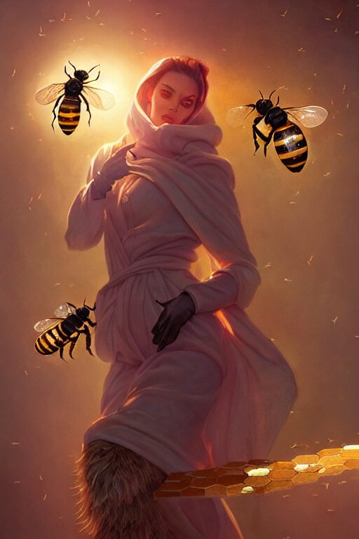 Lexica - Fantasy beekeeper, stunning woman, wearing nanotech honeycomb ...