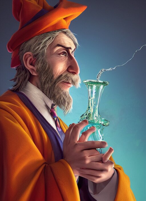 Lexica - An anthropomorphic beautiful male wizard portrait blowing a ...