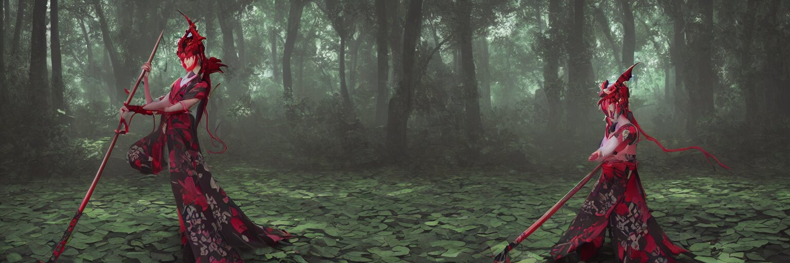 Lexica - A beautiful 3 d render of a giesha demon wearing a kimono ...