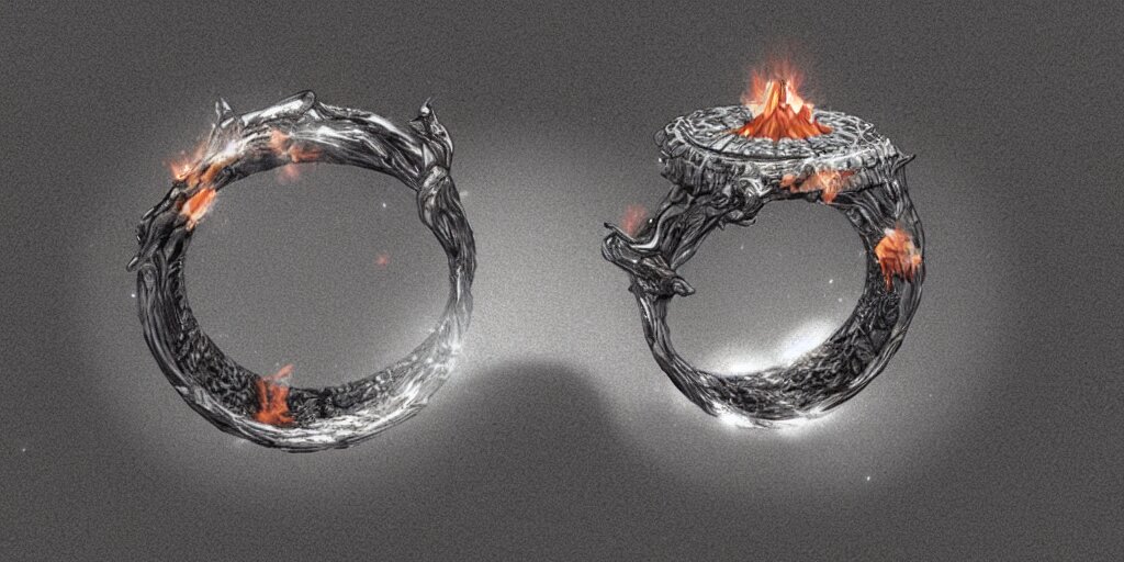 magic ring with a diamond, fire, flame, engraving, d & d, item ...