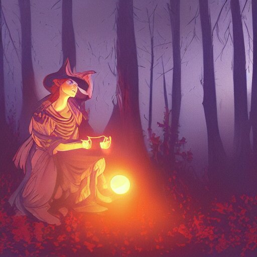 Lexica - An image of a witch performing a spell in a forest glade ...