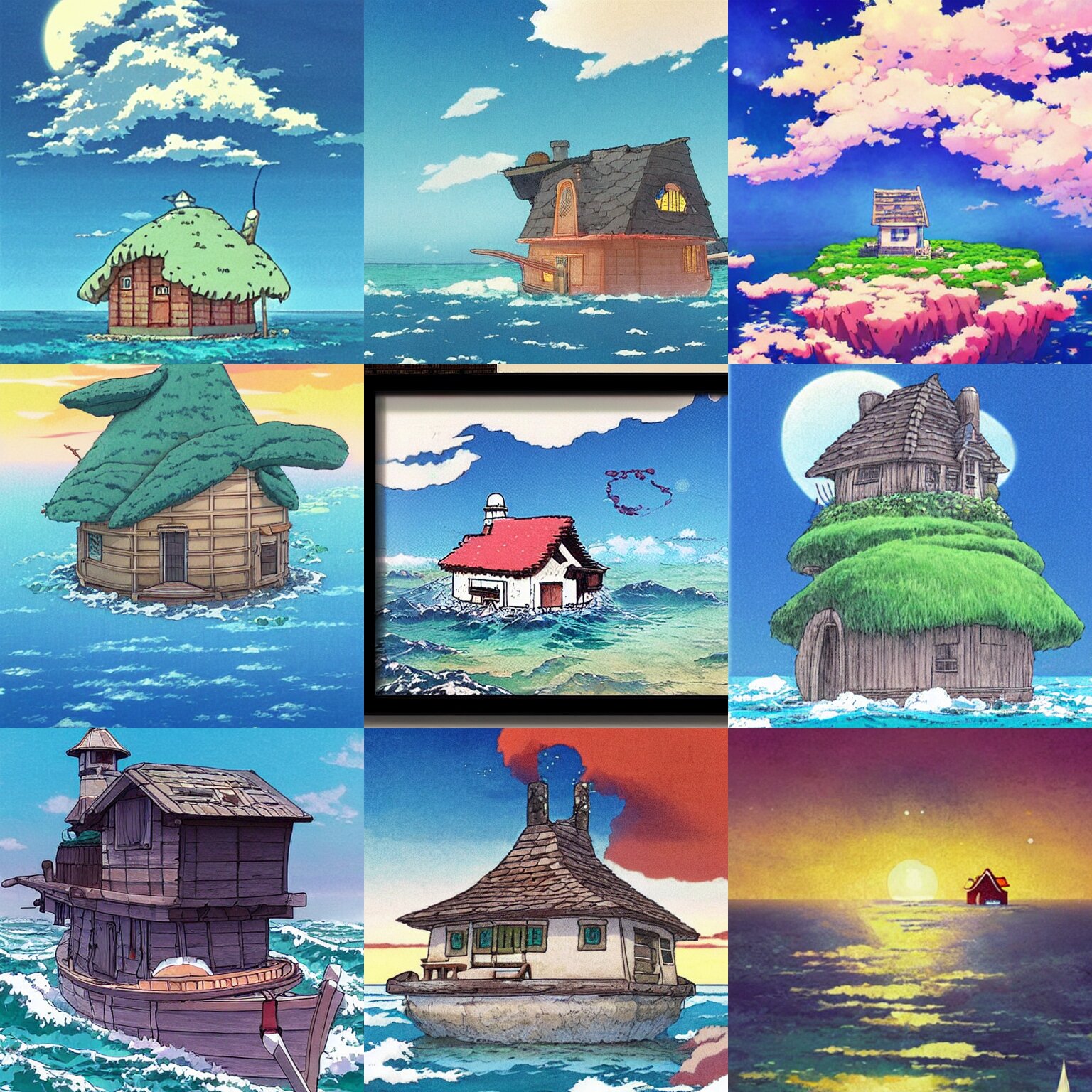 Lexica - Little house in the middle of the sea, anime style, art by ...