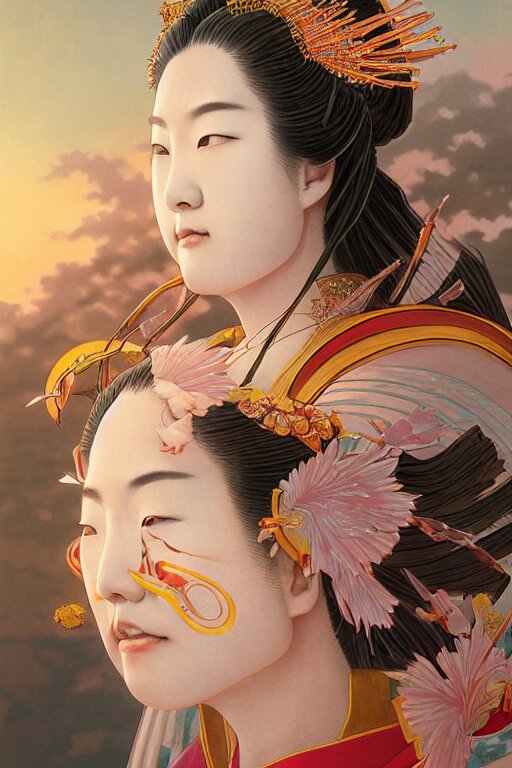 Lexica - Japanese goddess, empress, amaterasu, sun in the background ...