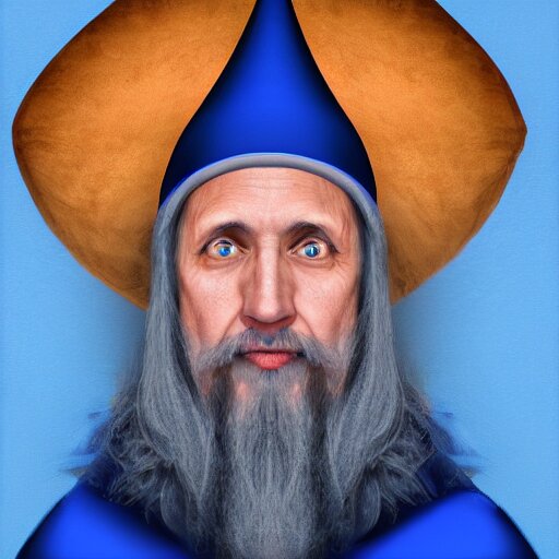 Lexica - A photo of a wizard wearing a big blue hat, digital art, hyper ...