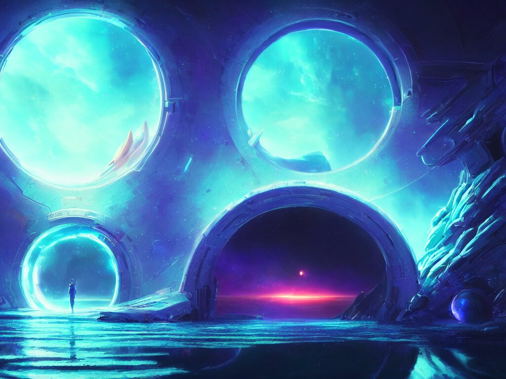 Lexica - Space scene fantasy portal round gate, star sky neon portal ...