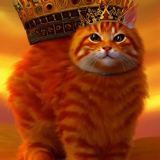 Lexica - Colossal fluffy orange royal king tabby cat wearing a golden ...