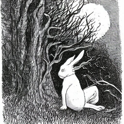 Lexica - A pen and ink drawing of a white rabbit smoking a cigarette ...