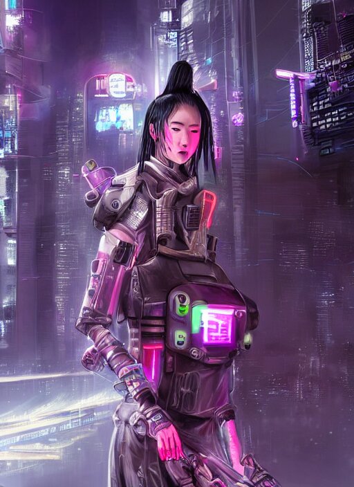 Lexica - Stunning futuristic superb cyberpunk young female Samurai ...
