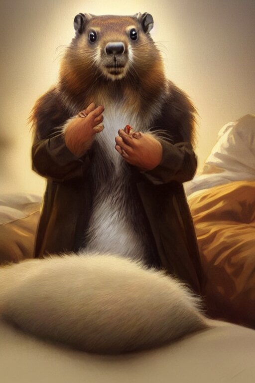 Lexica - Groundhog drug addict on the bed, realistic portrait, highly ...