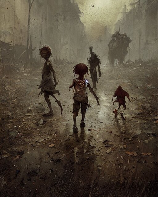 Lexica - A child zombie walking toward a scared teenager that fell on ...