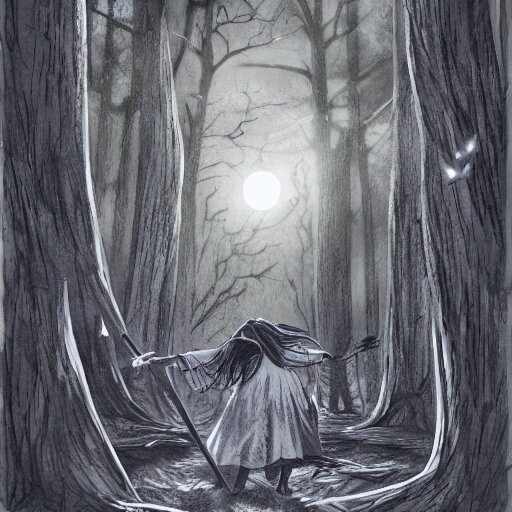 Lexica - An image of a witch performing a spell in a forest glade ...