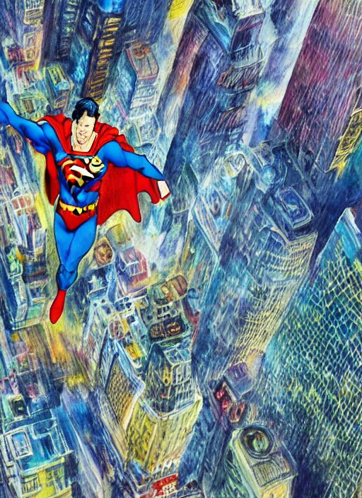 Lexica - Superman flying over new york city, sunny day, vibrant colours ...