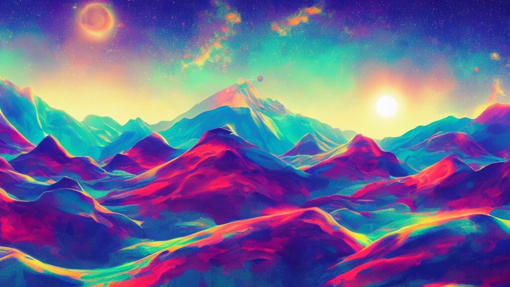 Lexica - A psychedelic illusion mountain scenery, moody, space ...