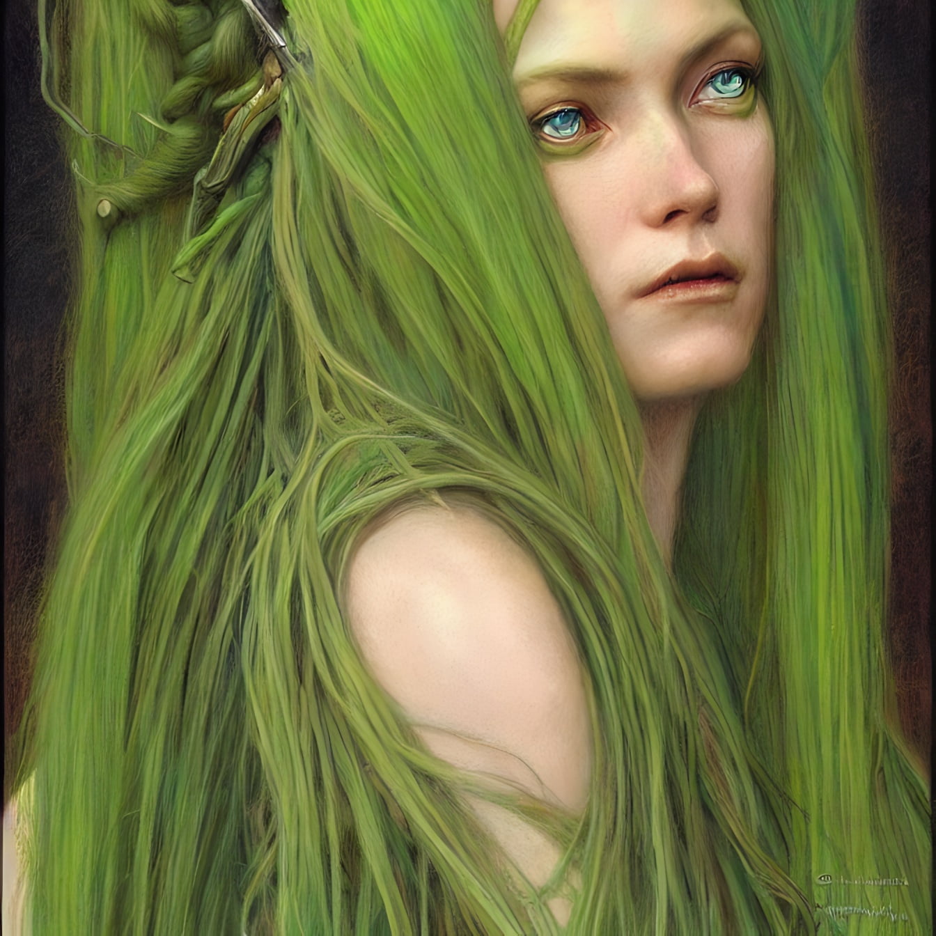 Lexica - A nature goddess long green hair - text, art by donato ...