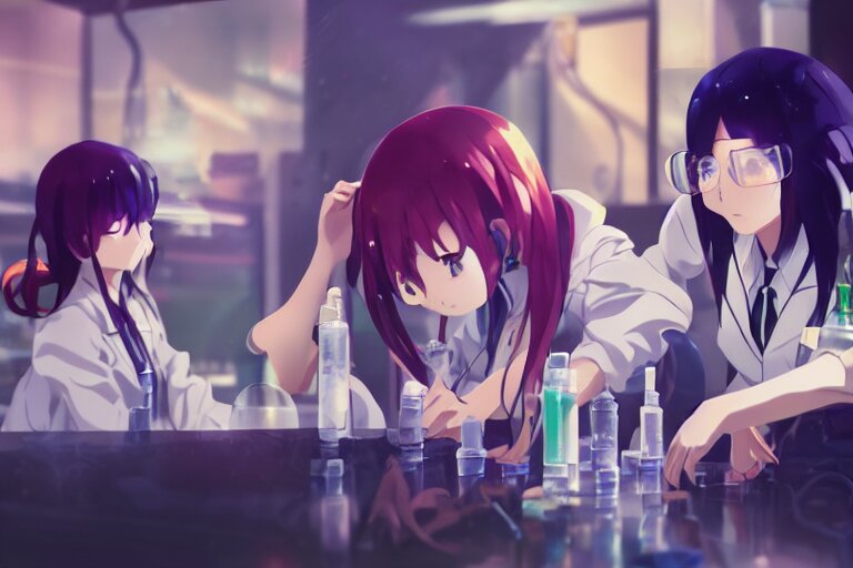 Lexica - Anime girls mixing chemicals in a lab. pixiv, by makoto ...