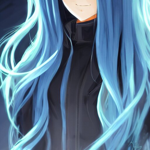 Lexica - Full shot of rimuru tempest, sky blue straight hair, long ...
