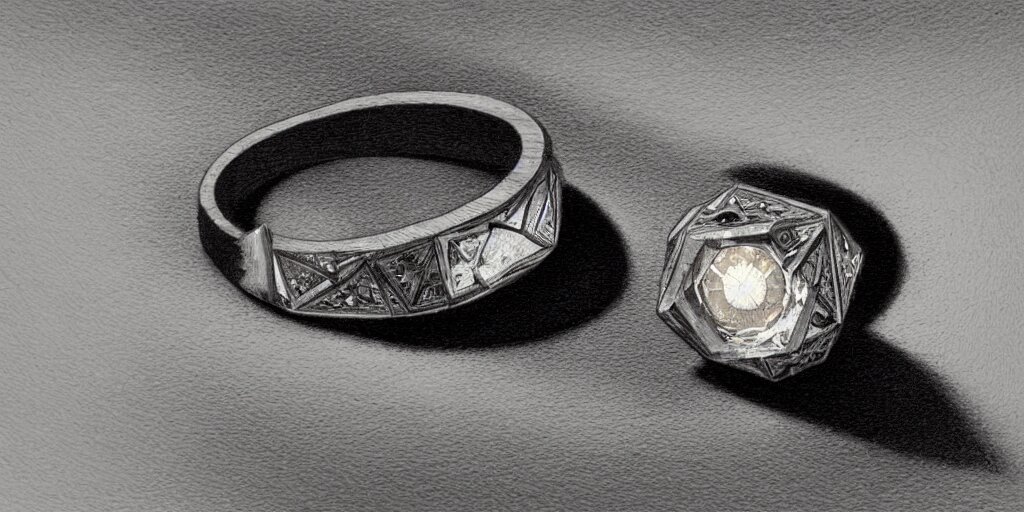 magic ring with a diamond, fire, flame, engraving, d & d, item ...