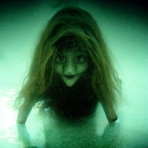 sea monster about to eat pov underwater, pale skin, dark yellowi ...