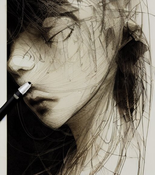 Lexica - Portrait of anime woman, pen and ink, intricate line drawings ...