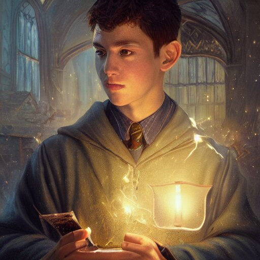 an oil painting of a portrait of a handsome hogwarts boy in huff ...