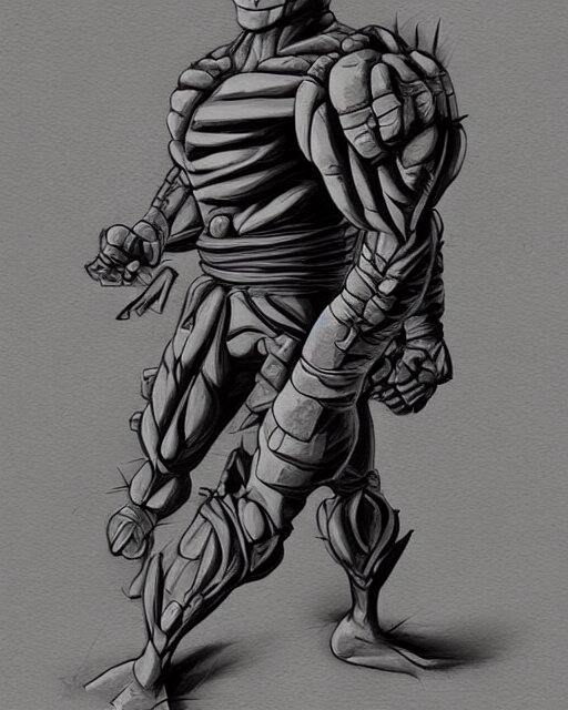 Lexica - Pencial drawing concept art of a machine mutant martial artist ...