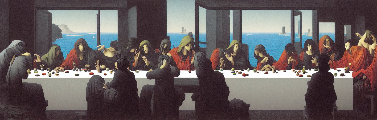 Lexica - Colorful!!! the last supper by rene magritte, cyberpunk ...
