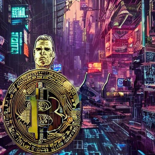 Lexica - Giant with bitcoin head chasing people scared in cyberpunk ...
