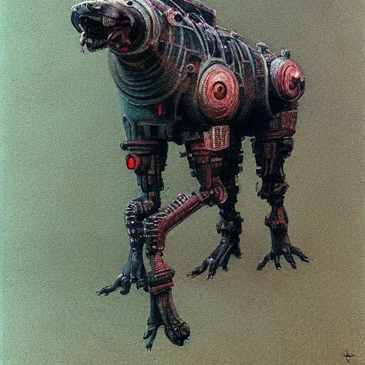 hyena robot, cyberpunk, highly detailed quadrupedal cyborg, beks ...