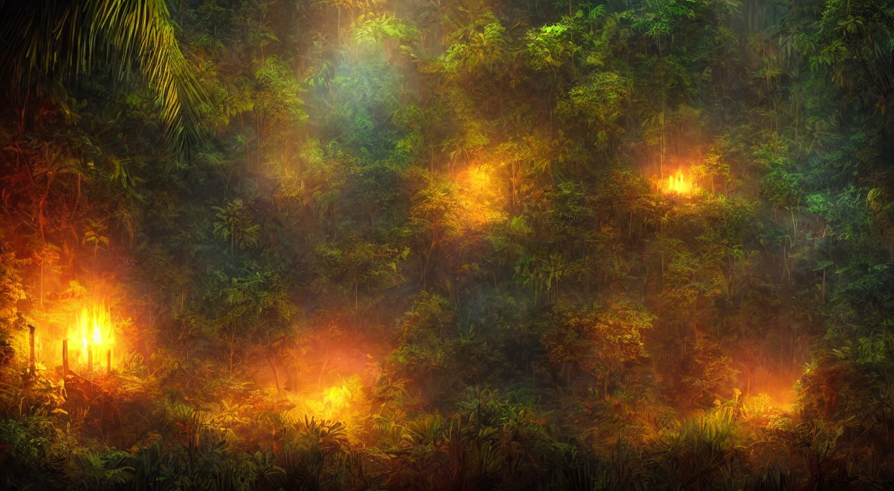 Lexica - lot torch by night in the tropical jungle the wall wood ...