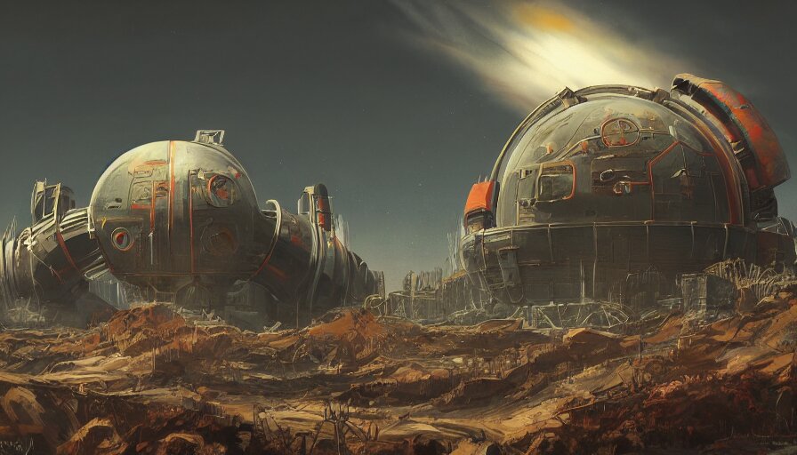 Lexica - Fallout sputnik concept art, black background, vibrant colors ...